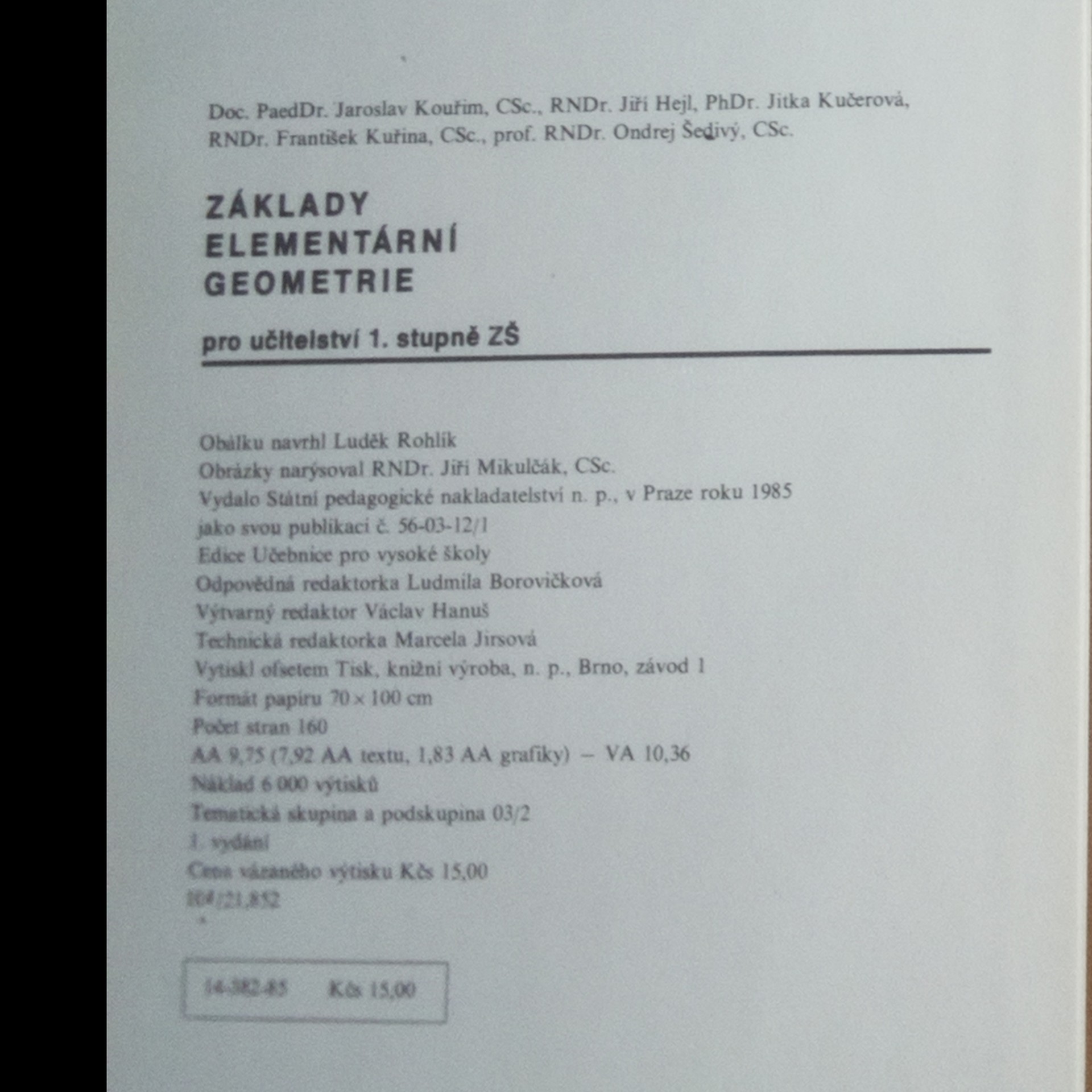 Základy elementární geometrie pro učitelství 1. stupně ZŠ